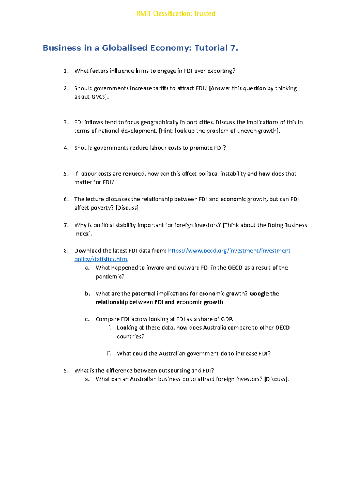 Tutorial 7 globalised economy - Business in a Globalised Economy ...