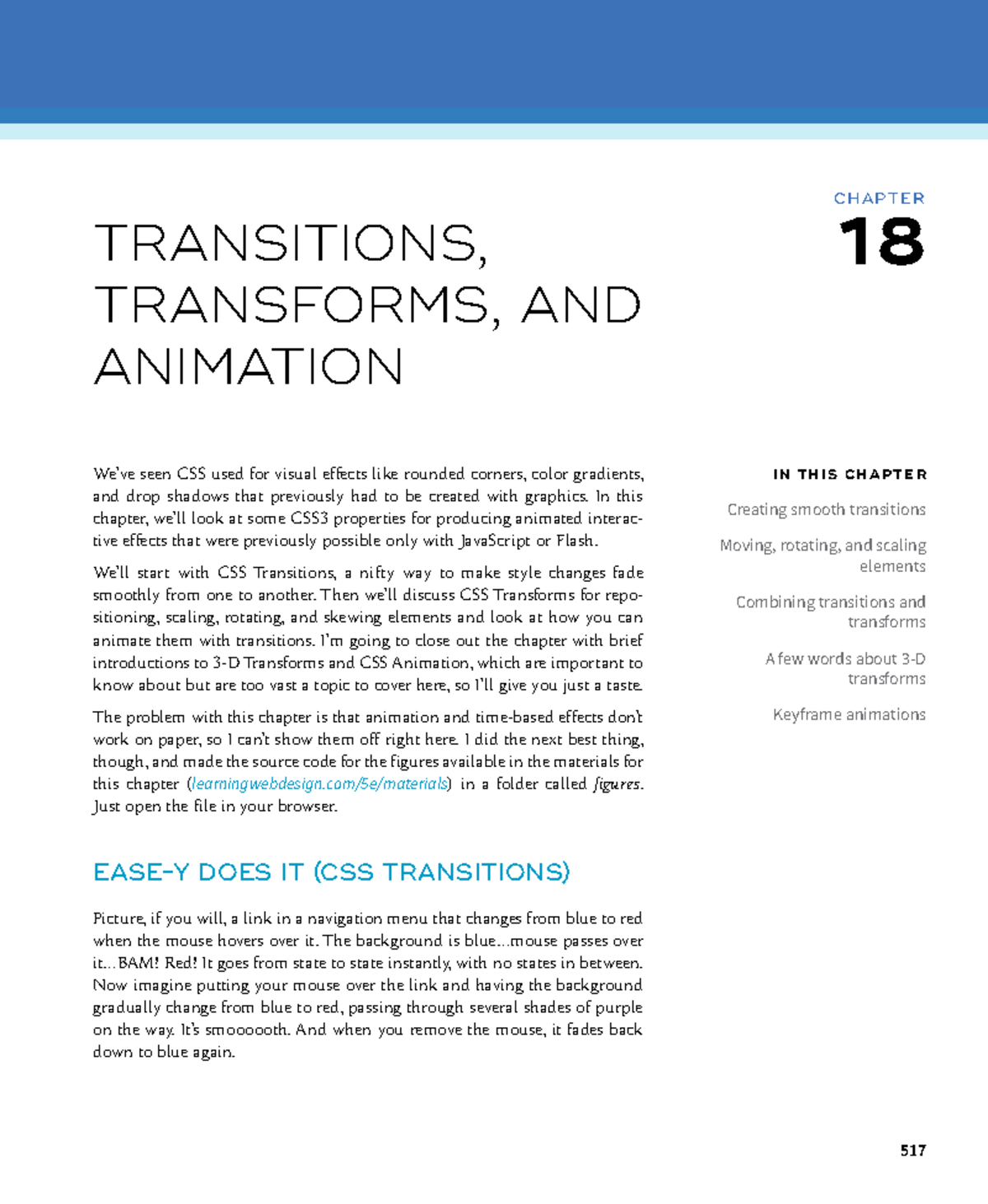 Transitions; Transforms, and Animation - I N T H I S C H A P T E R ...