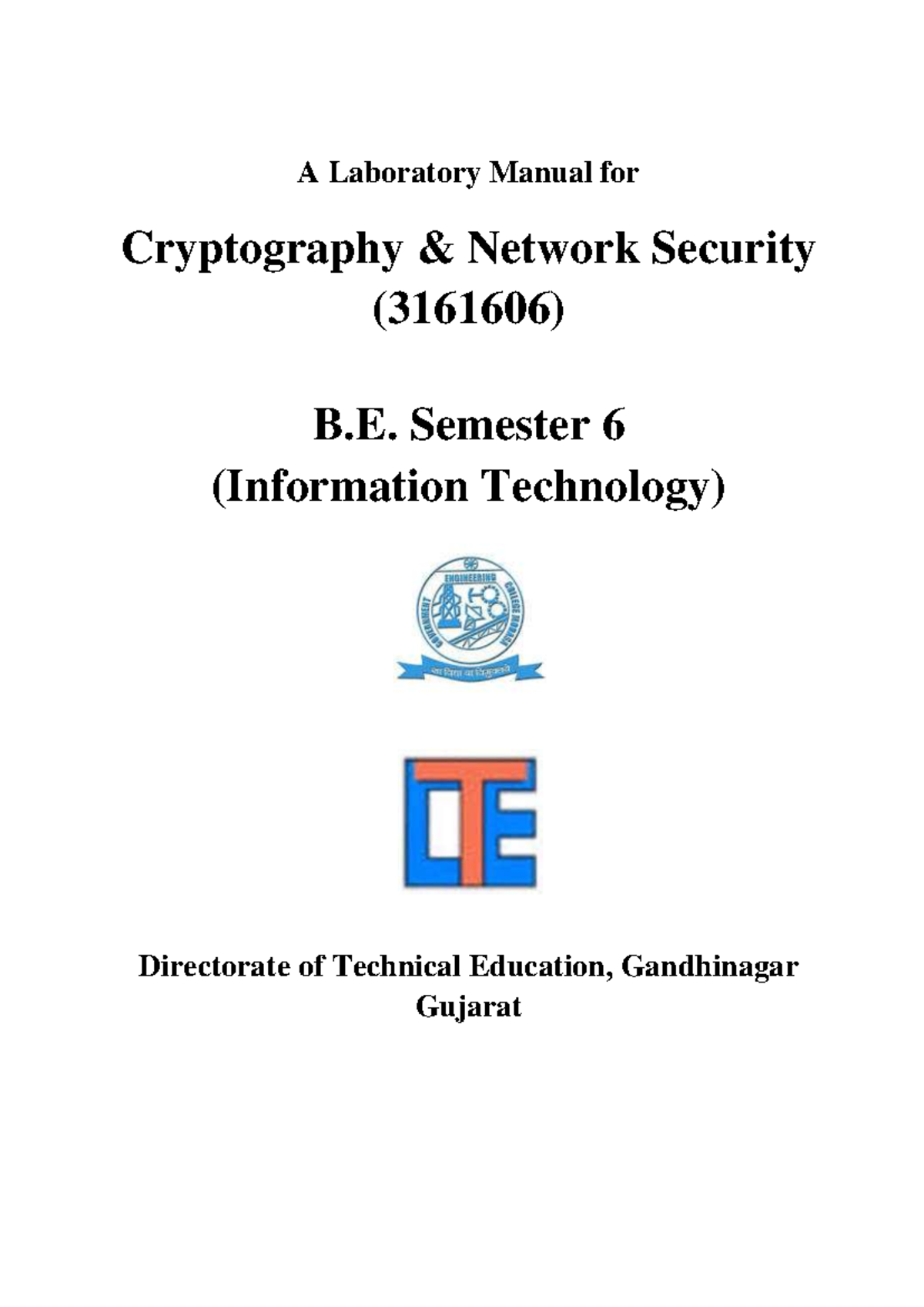 3161606-CNS Lab Manual - A Laboratory Manual for Cryptography & Network Security ( 3161606 ) B ...