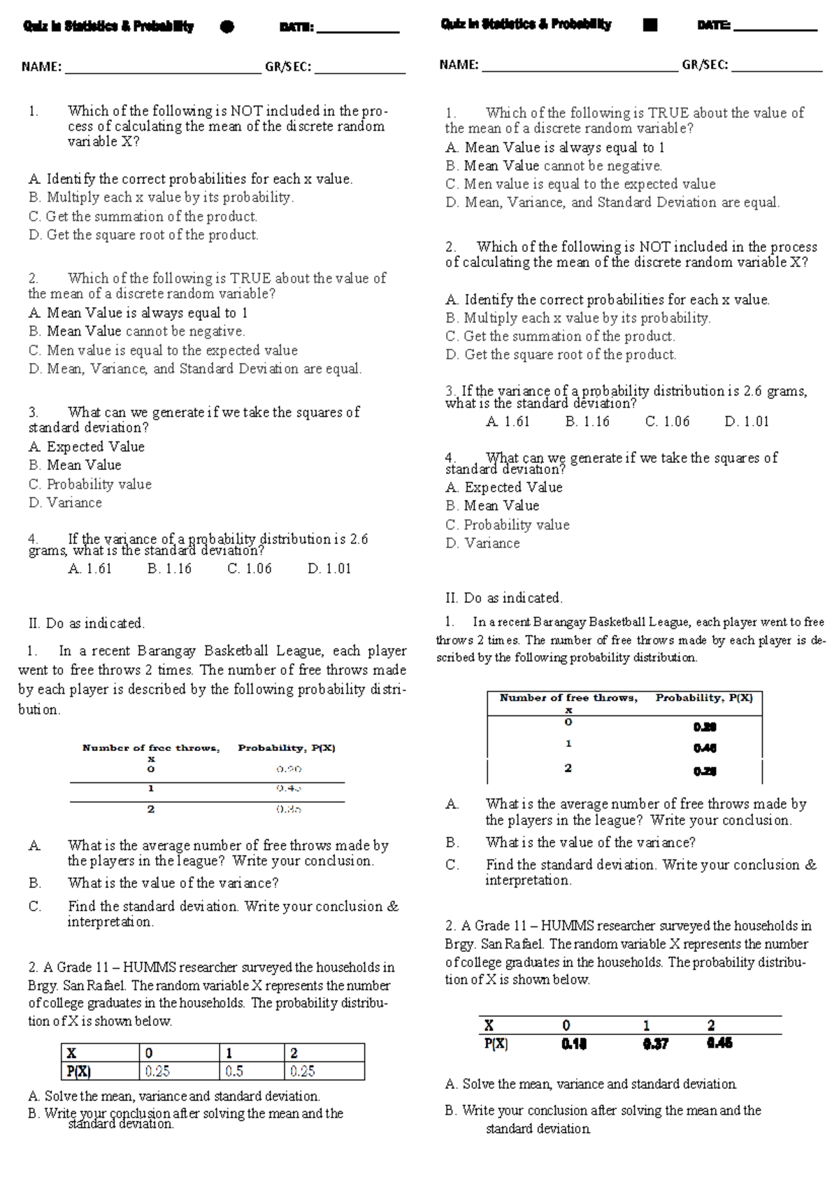 Quiz in Statistics and Probability - 1. Which of the following is NOT ...