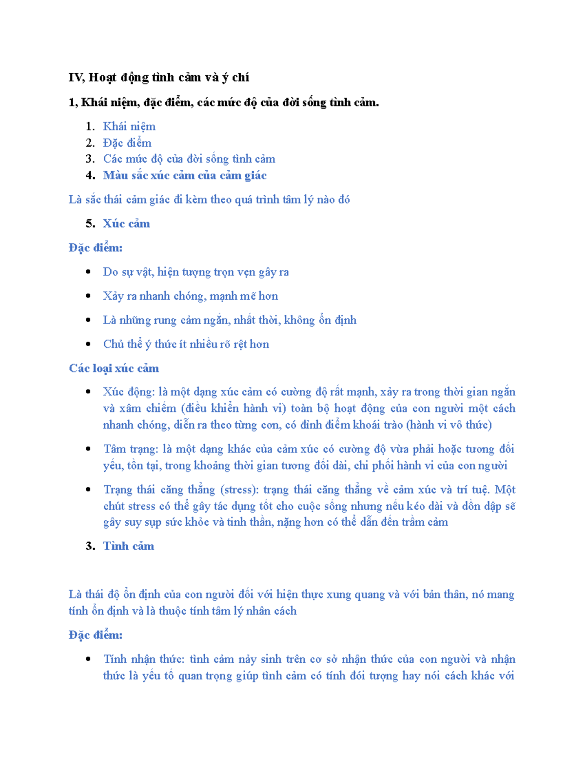 Nhap on tap tlh - CÂU HỎI ÔN TẬP MÔN LHC 2 - IV, Hoạt động tình cảm và ...