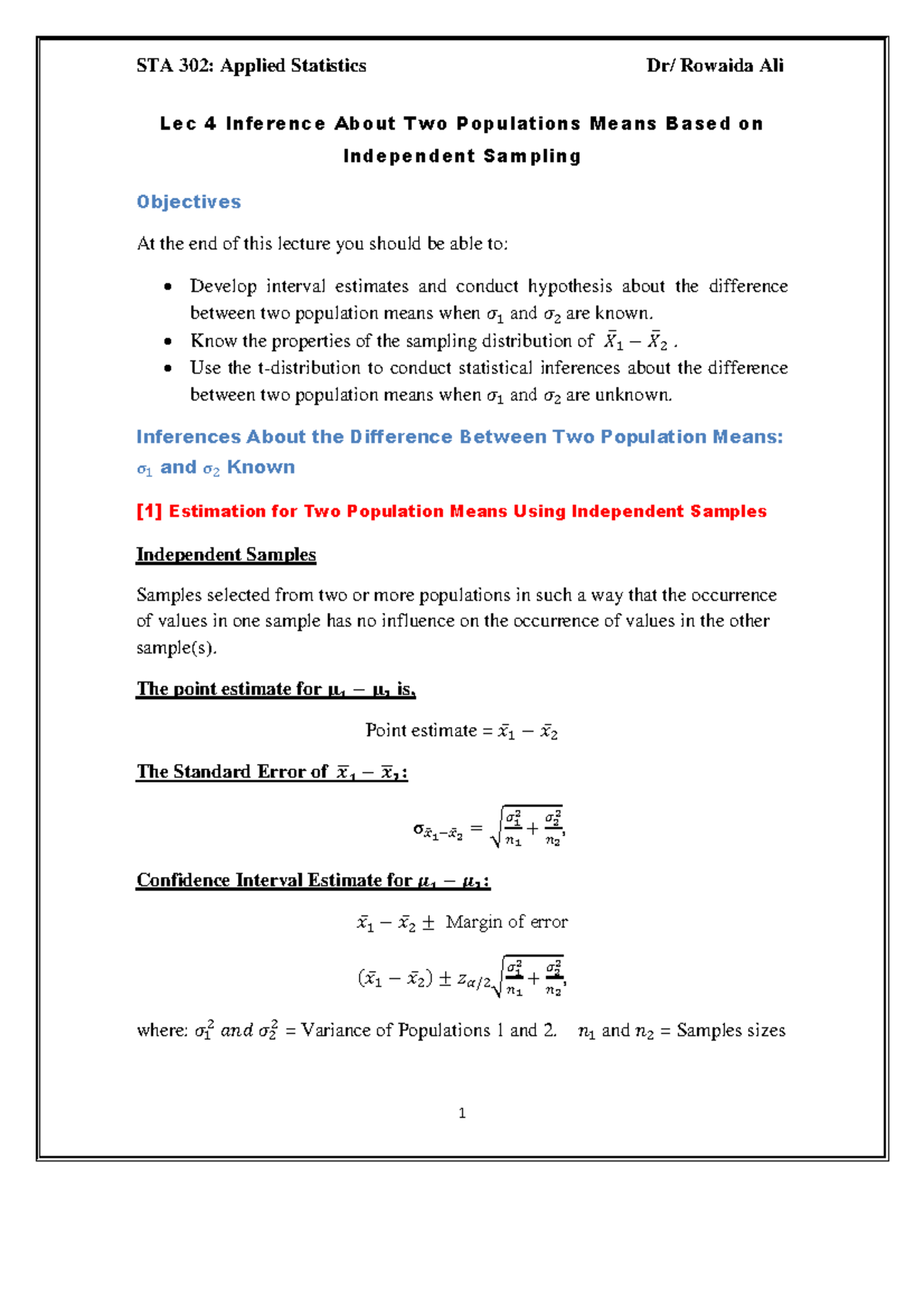 STA 302 Lec 4 Inference About Two Populations Means Based on ...