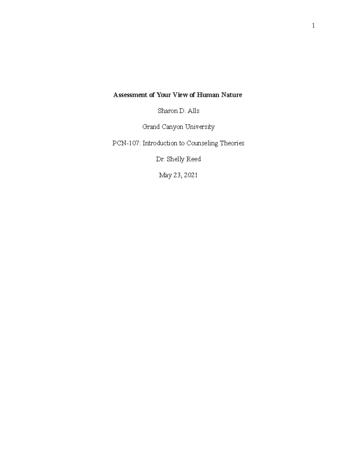 Sharon Alls Assessment of Your View of Human Nature - Assessment of ...