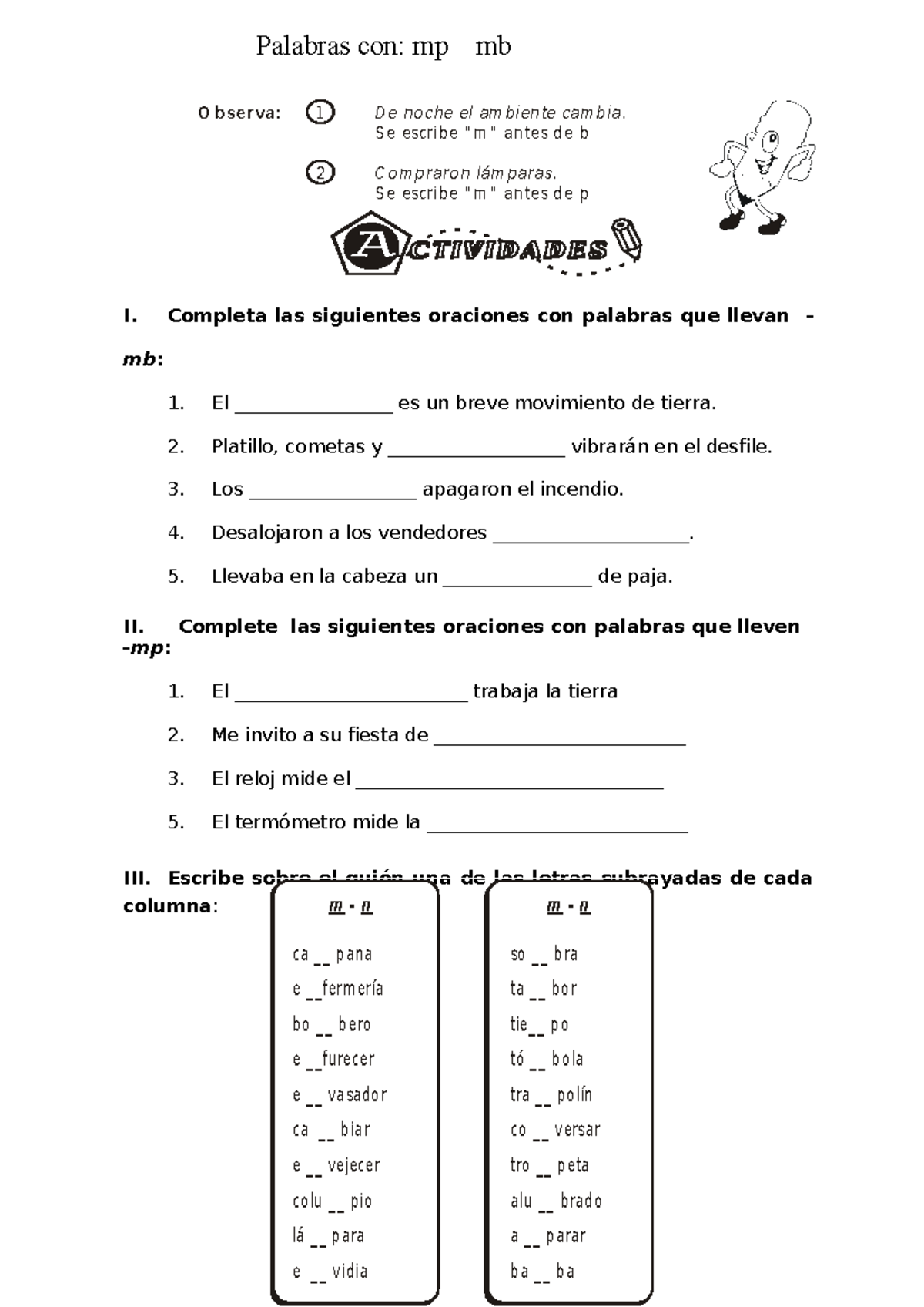 Palabras con MB y MP para Tercero de Primaria - C T I V I D A D E S I ...
