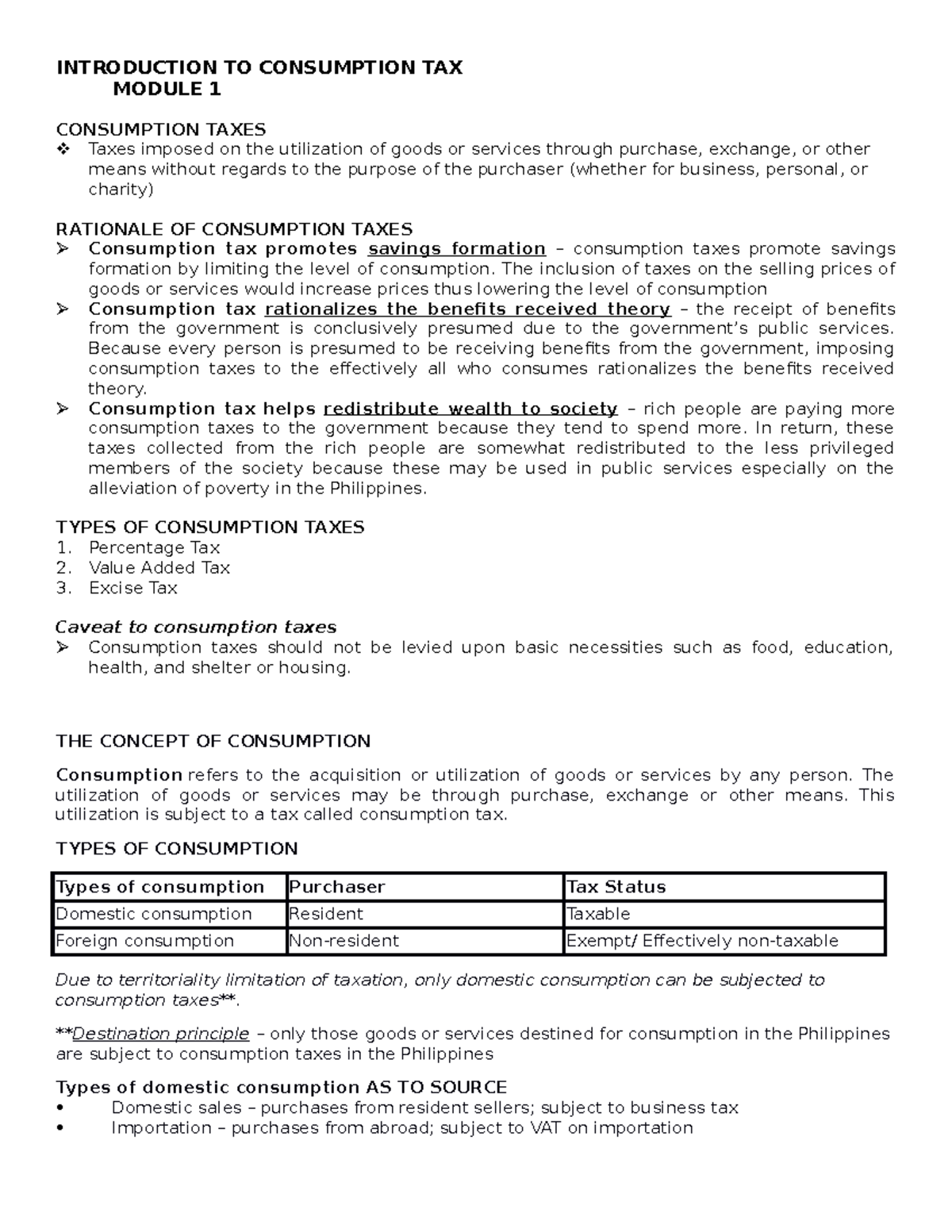 TAX101 - yugy ygy hfyf - INTRODUCTION TO CONSUMPTION TAX MODULE 1 ...