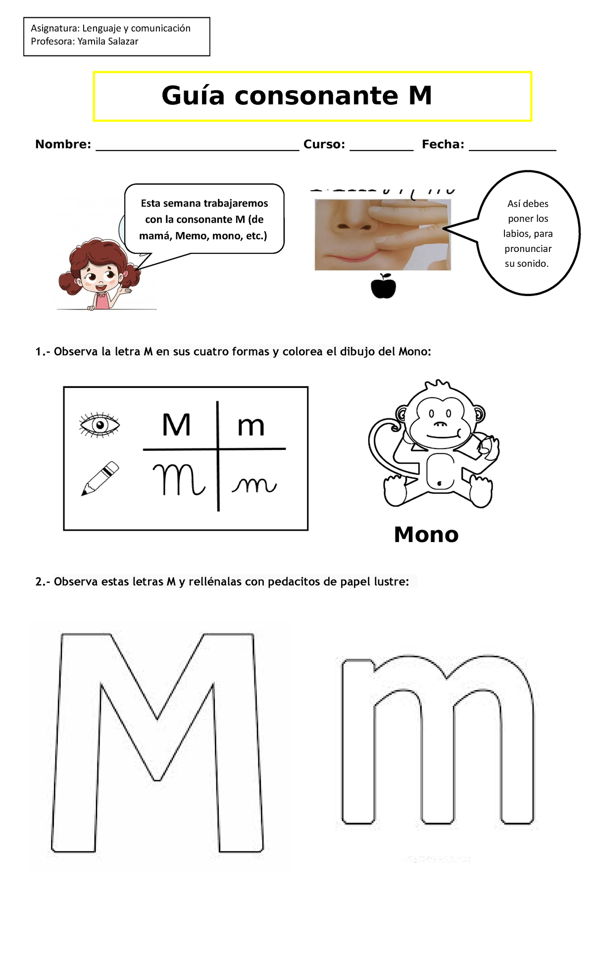 Guía consonante M - lectura - Guía consonante M Nombre