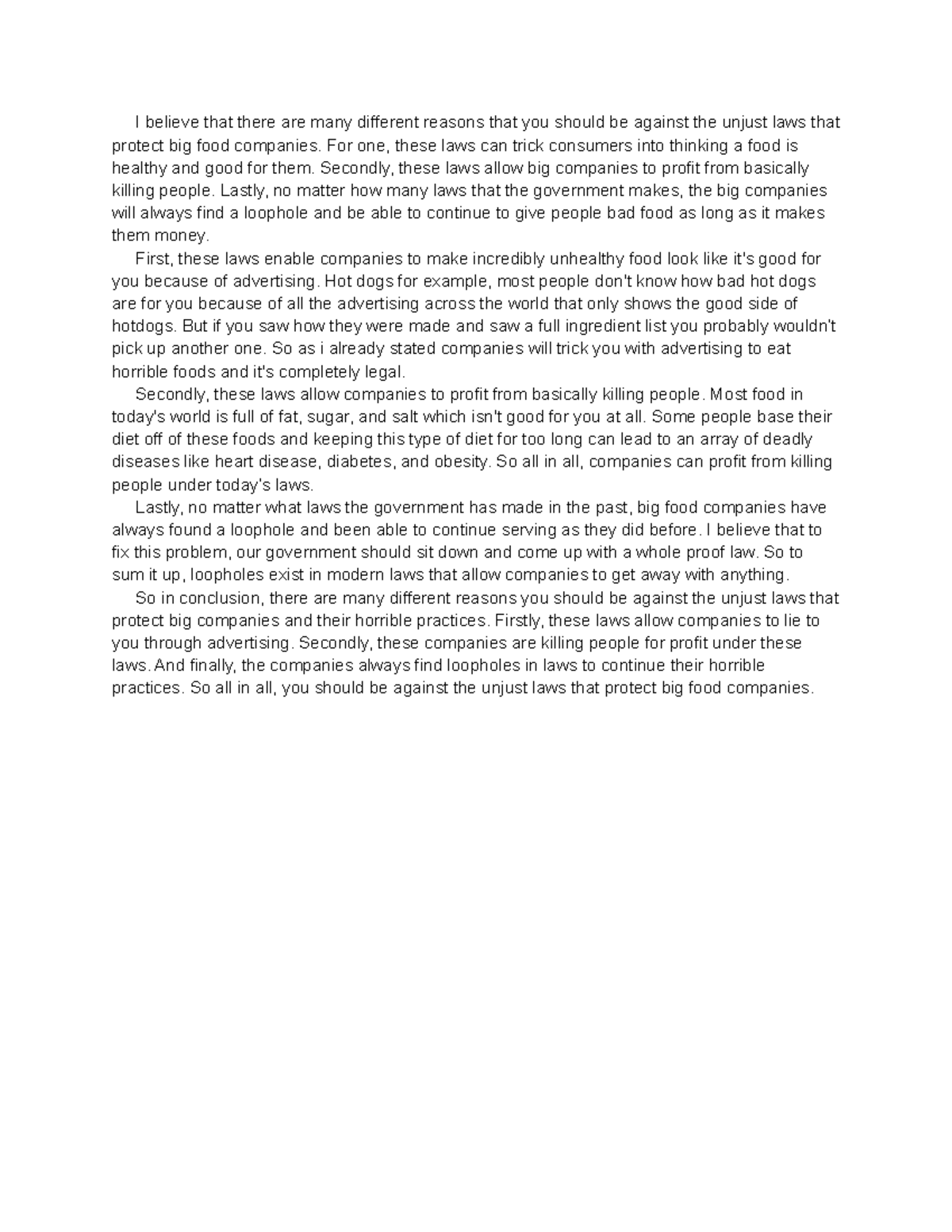 Food Inc Persuasive Writing - I believe that there are many different ...