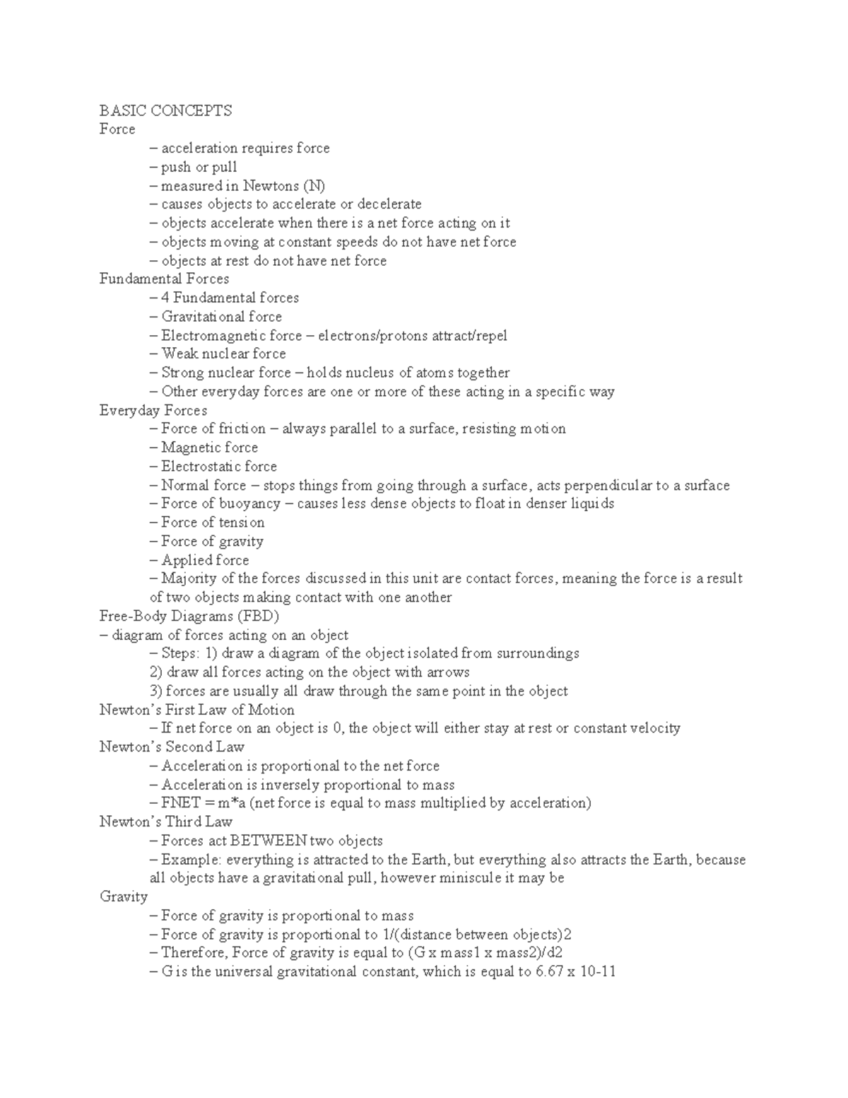 Basic PHYS Concepts - BASIC CONCEPTS Force - acceleration requires ...