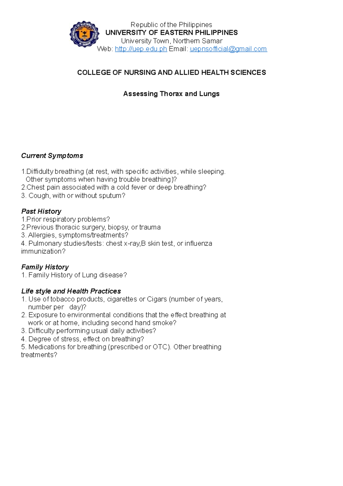 Thorax-and-lungs - Checklist that gives a clear guide on a specific ...