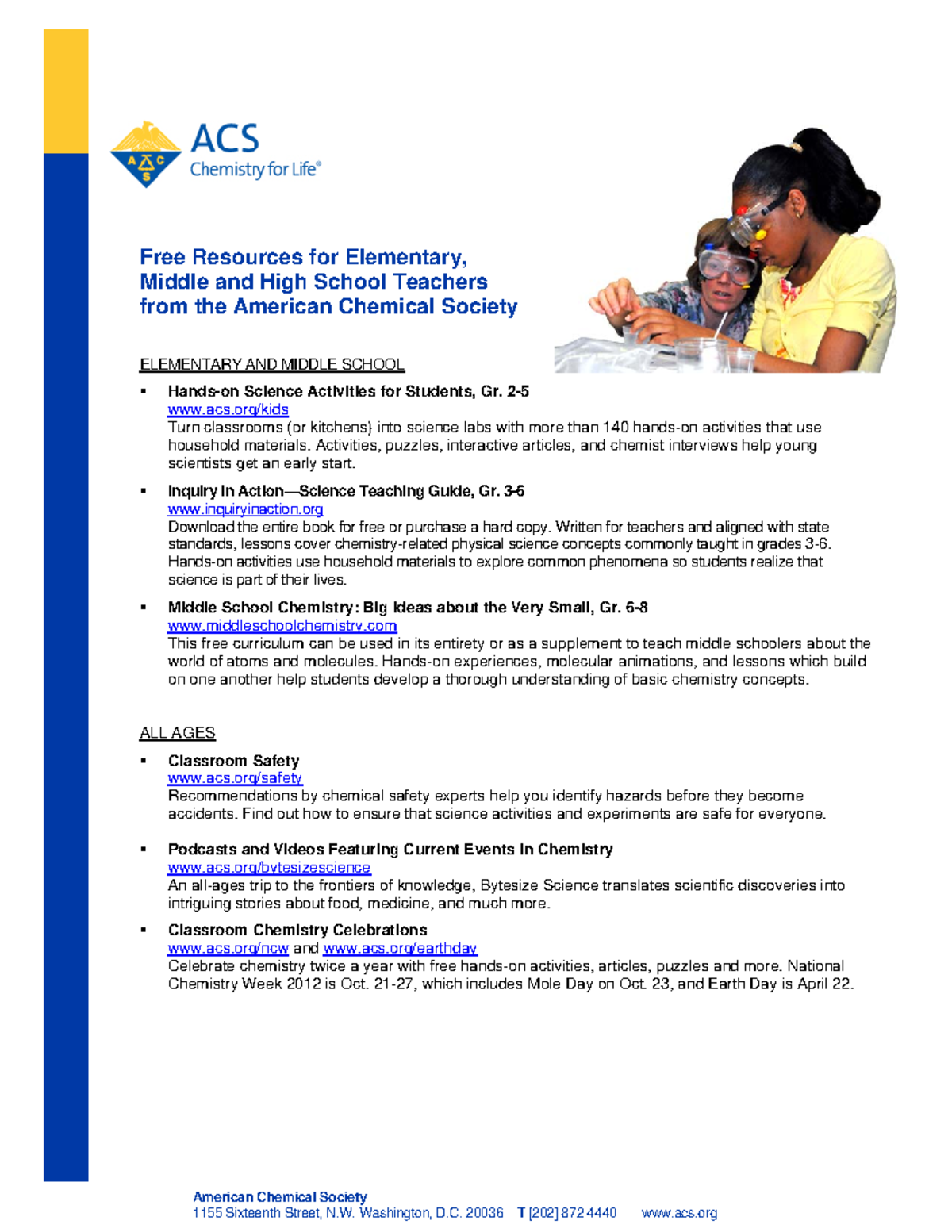 Acs educational resources handout for teachers pdf - American Chemical ...