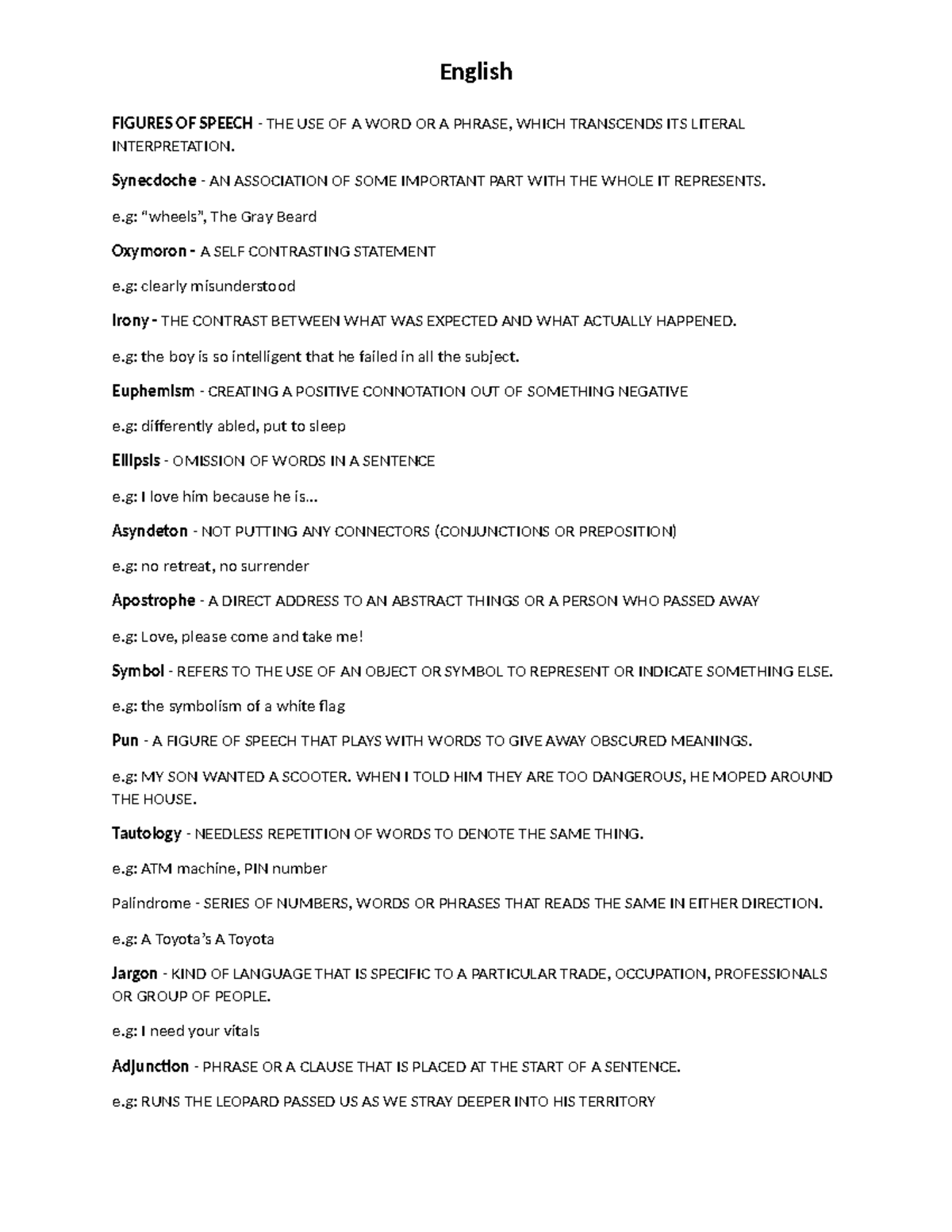 Figures OF Speech - English FIGURES OF SPEECH - THE USE OF A WORD OR A ...