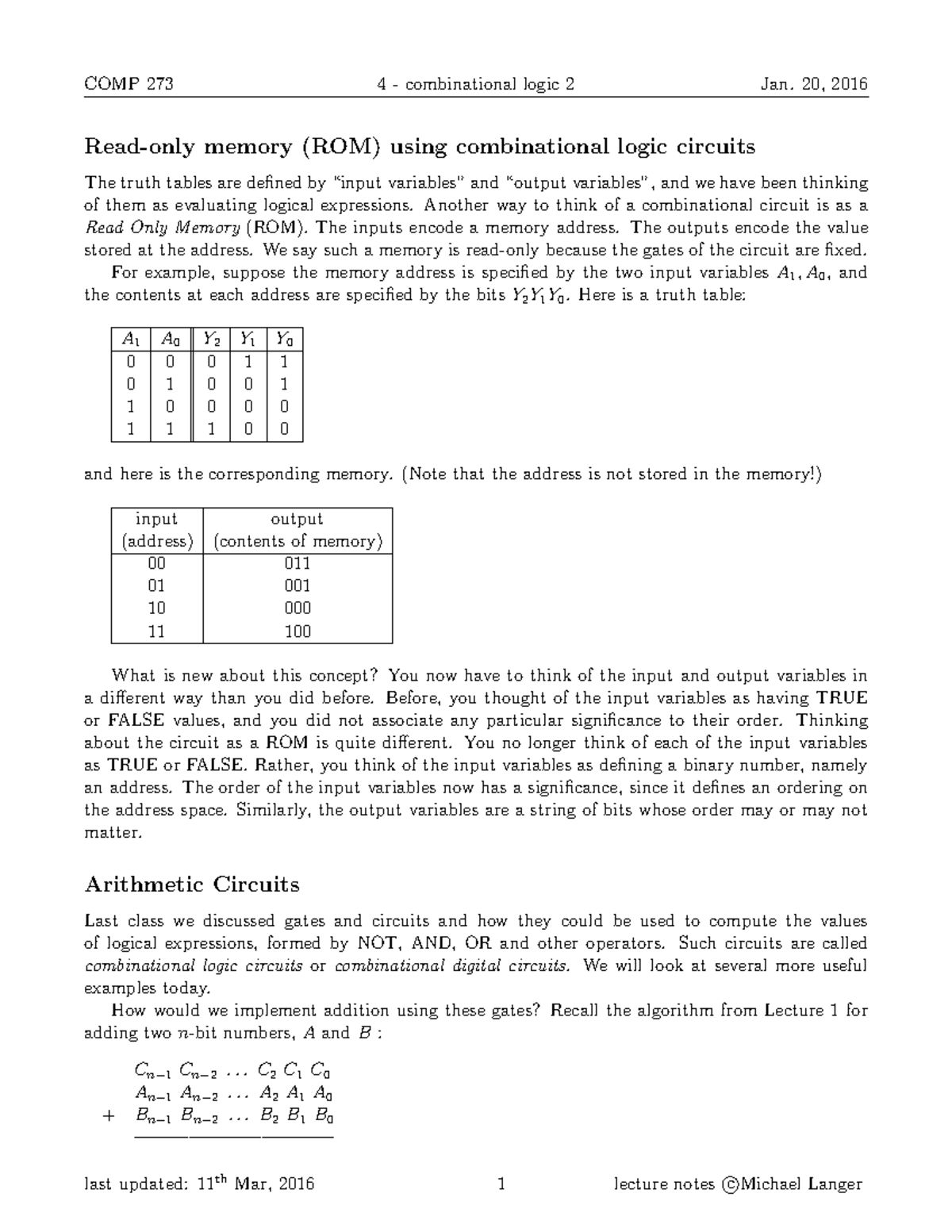 4-notes - notes - Read-only memory (ROM) using combinational logic ...