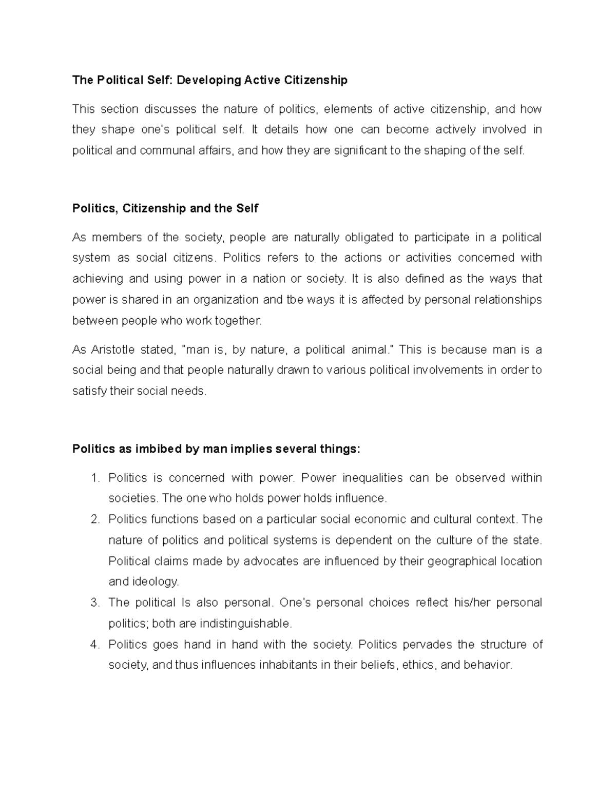 The Political Self Developing Active Citizenship - It details how one ...