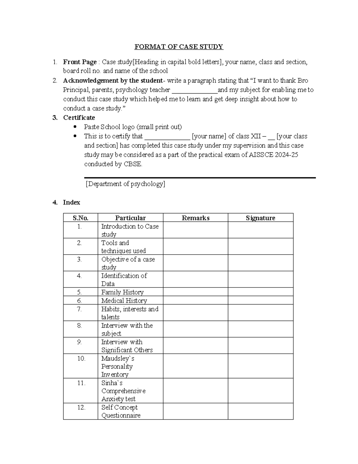 Format-of-case-study - FORMAT OF CASE STUDY 1. Front Page : Case study ...