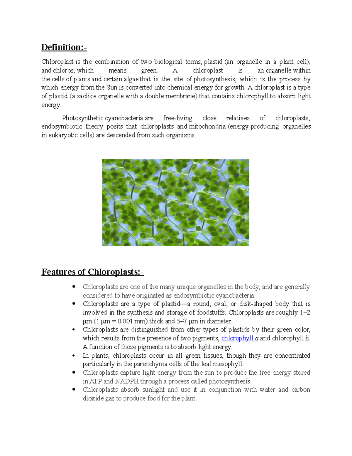 Chloroplast Notes - Definition:- Chloroplast is the combination of two ...