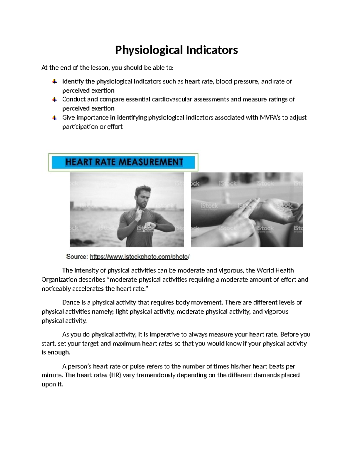 Physiological Indicators - ” Dance is a physical activity that requires ...
