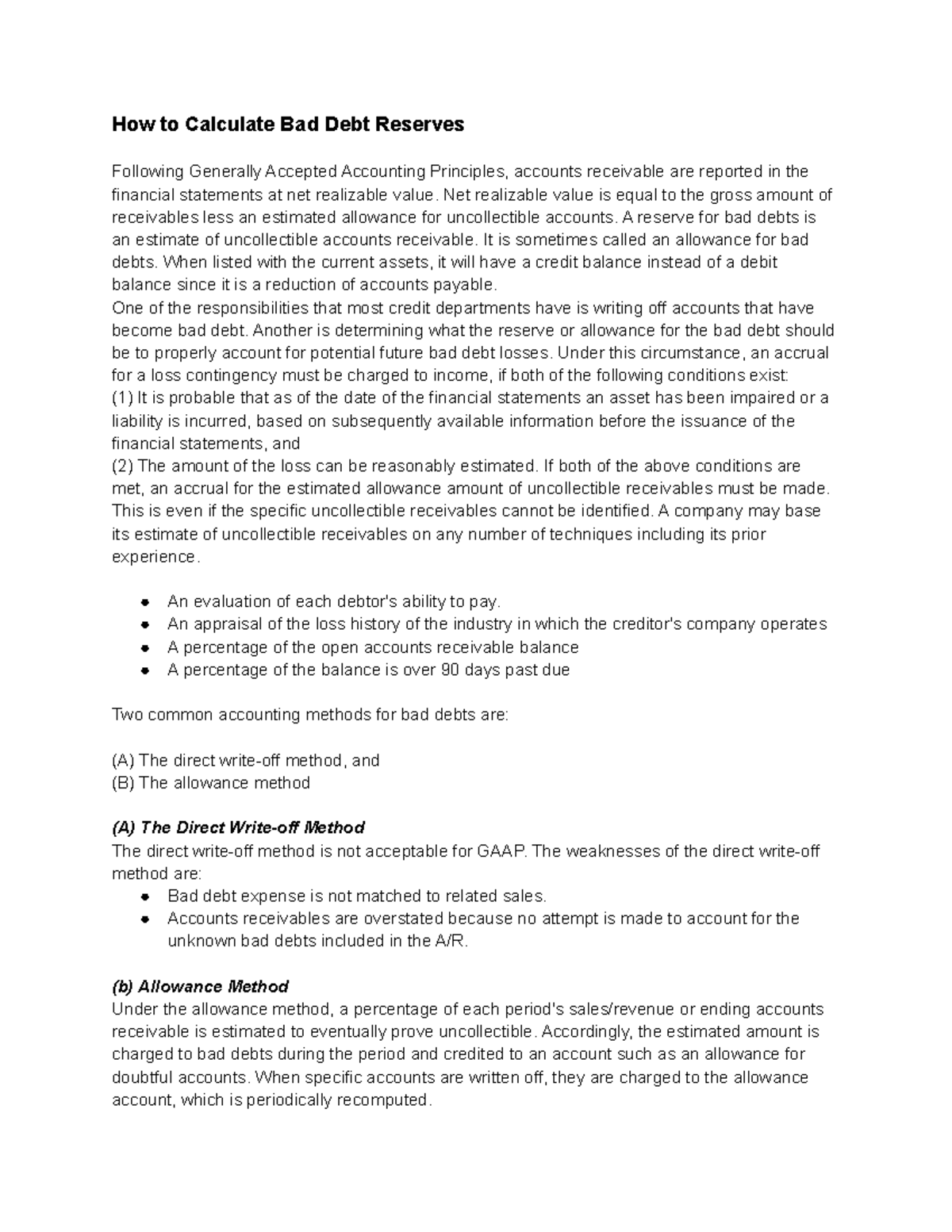How to Calculate Bad Debt Reserves - How to Calculate Bad Debt Reserves ...
