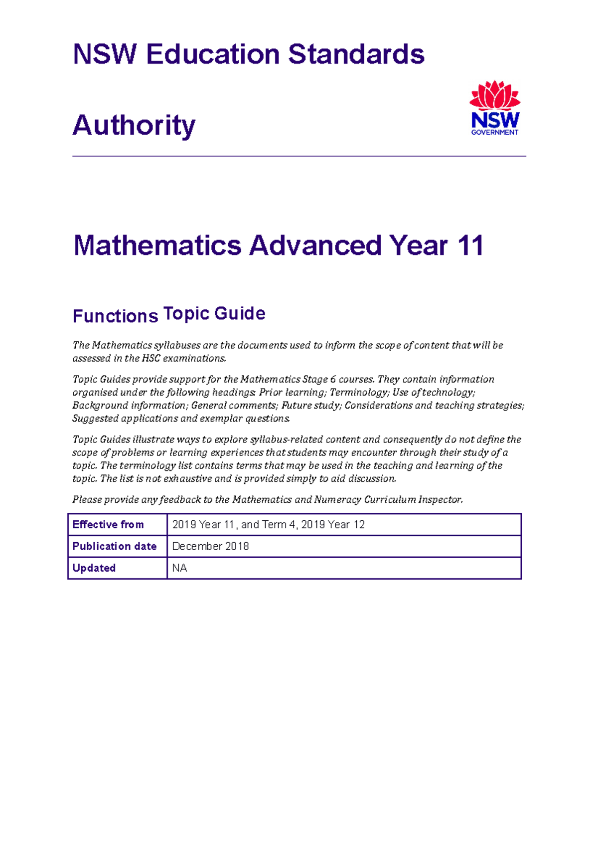 Mathematics advanced year 11 topic guide functions - NSW Education ...