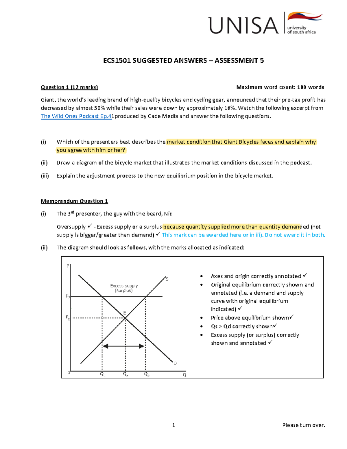 Memorandum Assessment 5 - 1 Please turn over. ECS150 1 SUGGESTED ...