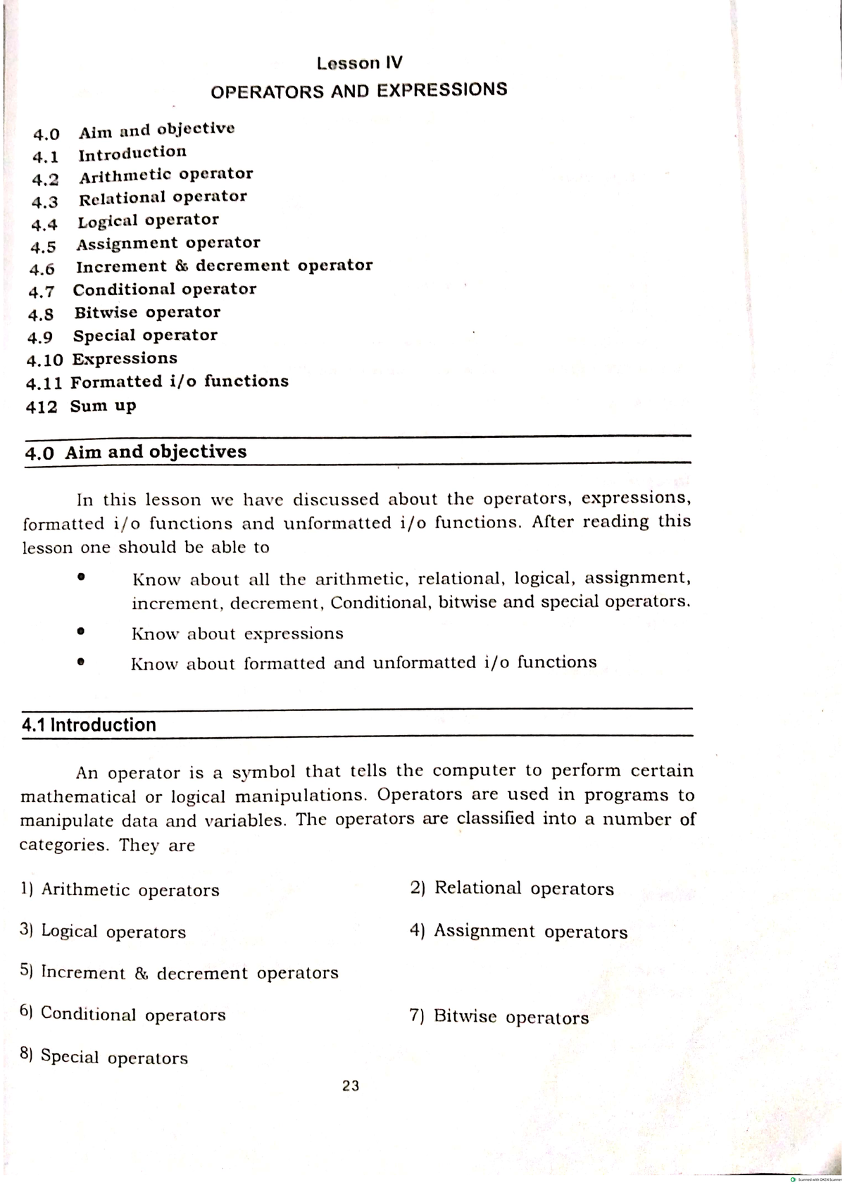 Operators and Expressions - Bachelor of Computer Application - Studocu