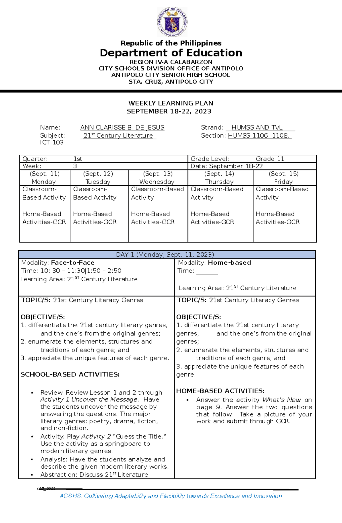 Lesson Plan - Literature - Department of Education REGION IV-A ...
