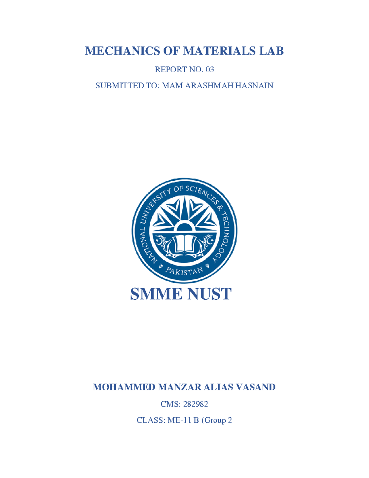 3. Deflection of Curved Bars - MECHANICS OF MATERIALS LAB REPORT NO. 03 ...