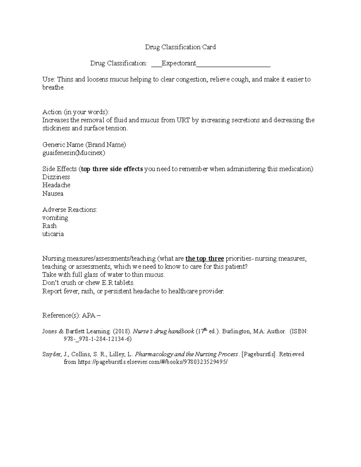 Drug Classification Card Expectorant - Drug Classification Card Drug ...
