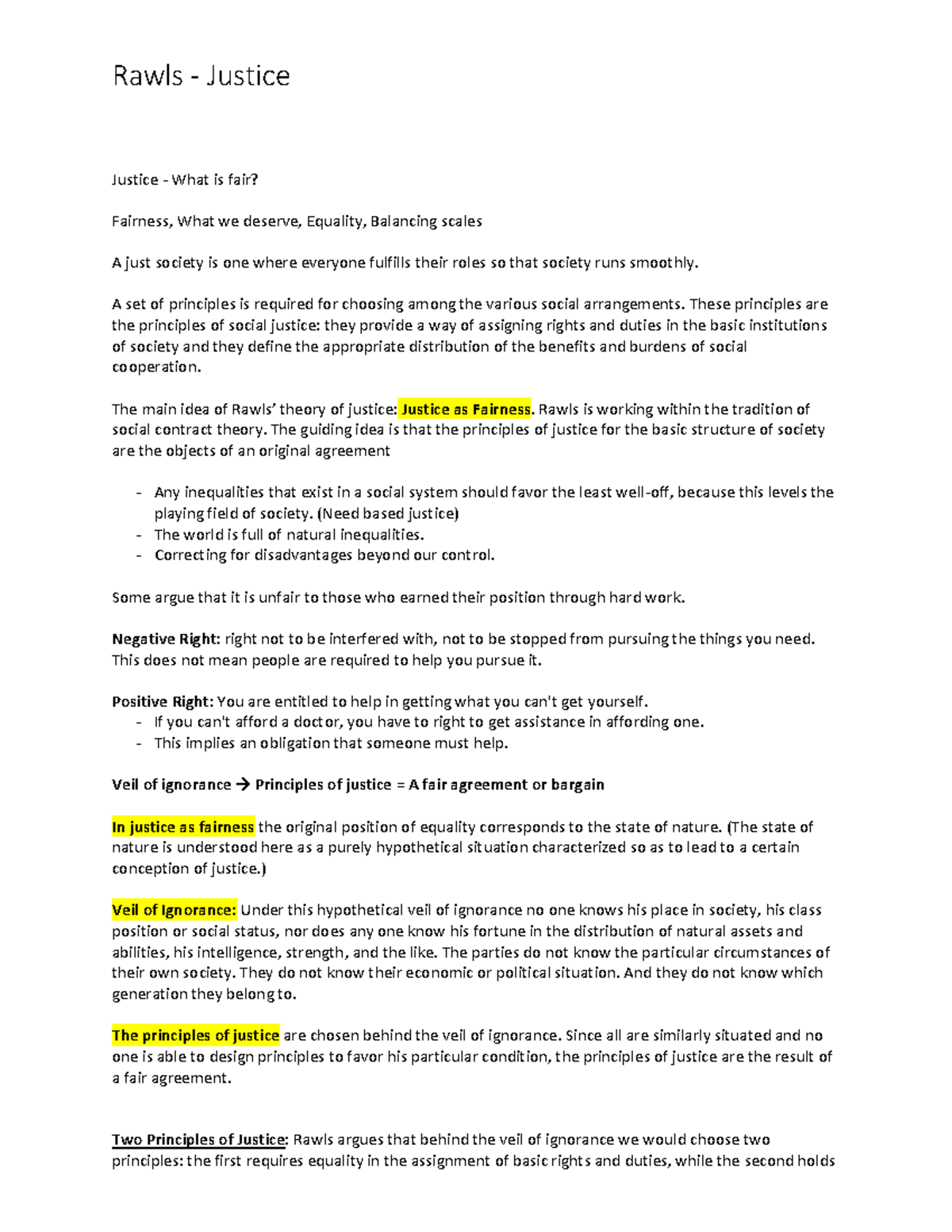 Rawls - Justice - Lecture notes 7 - :ƵƐƚŝĐĞ Ͳ tŚĂƚ ŝƐ ĨĂŝƌ͍ - Studocu