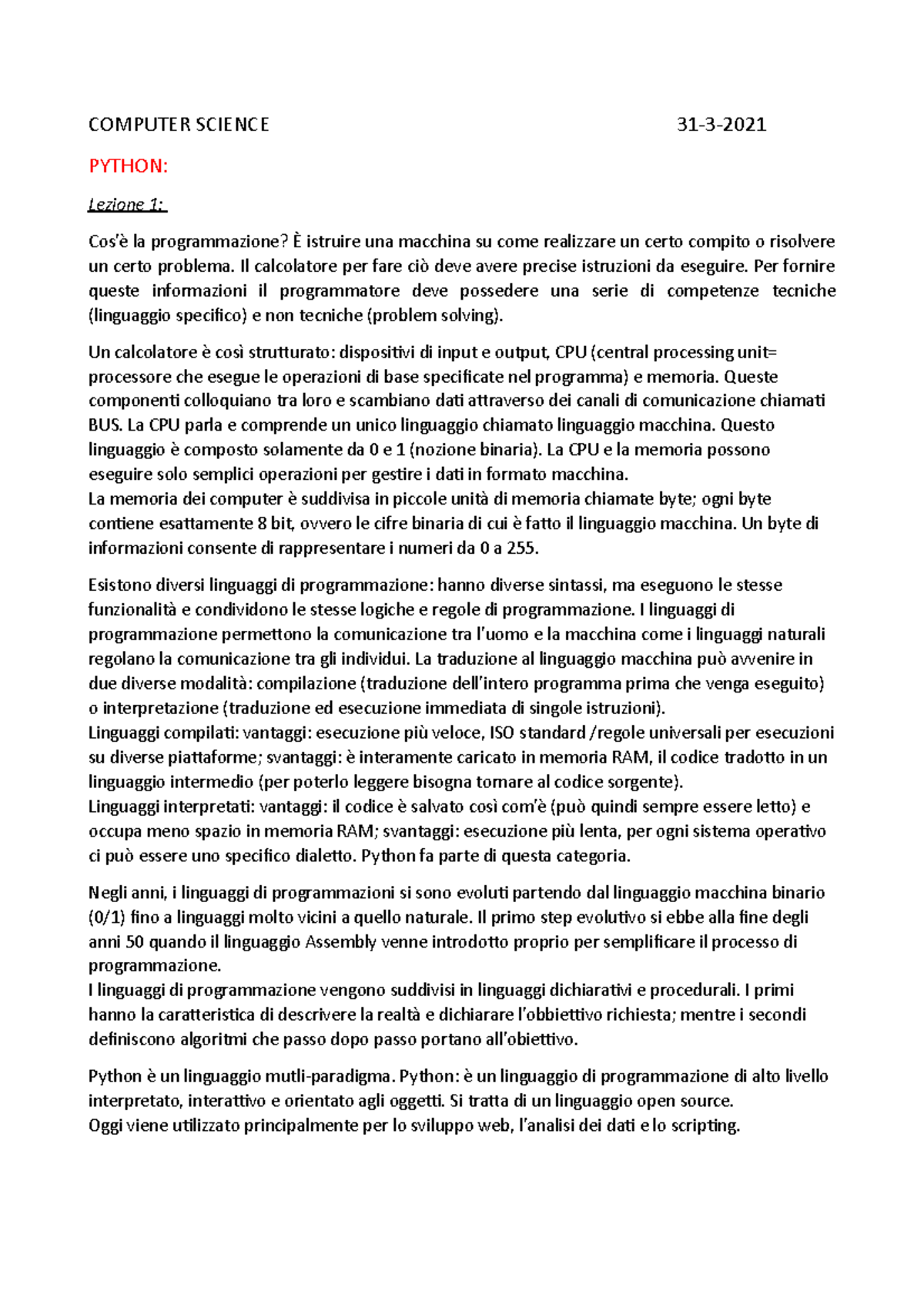 Python - phyton - COMPUTER SCIENCE 31-3- PYTHON: Lezione 1: Cos’è la ...