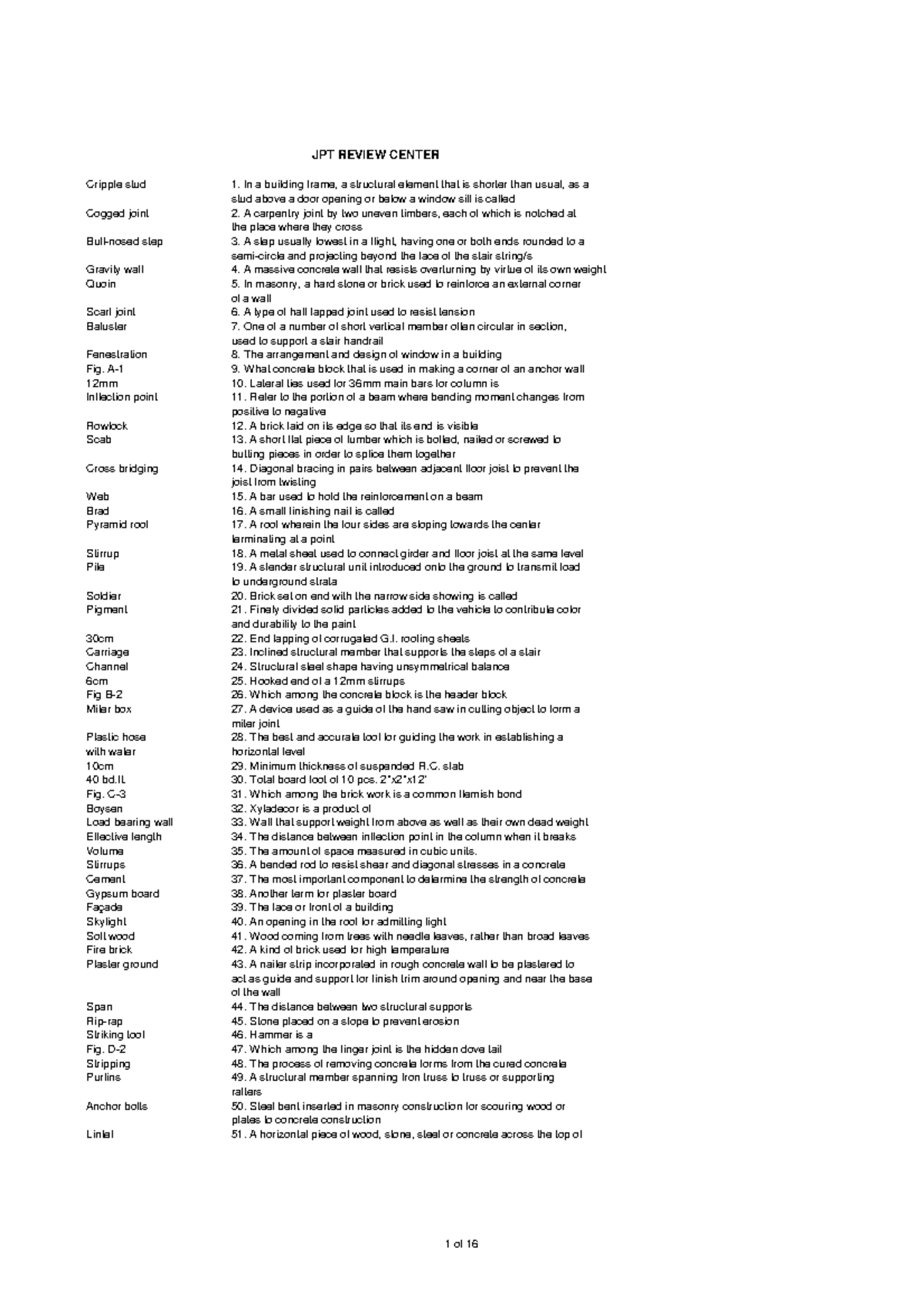 Building Materials Reviewer - Cripple stud 1. In a building frame, a ...