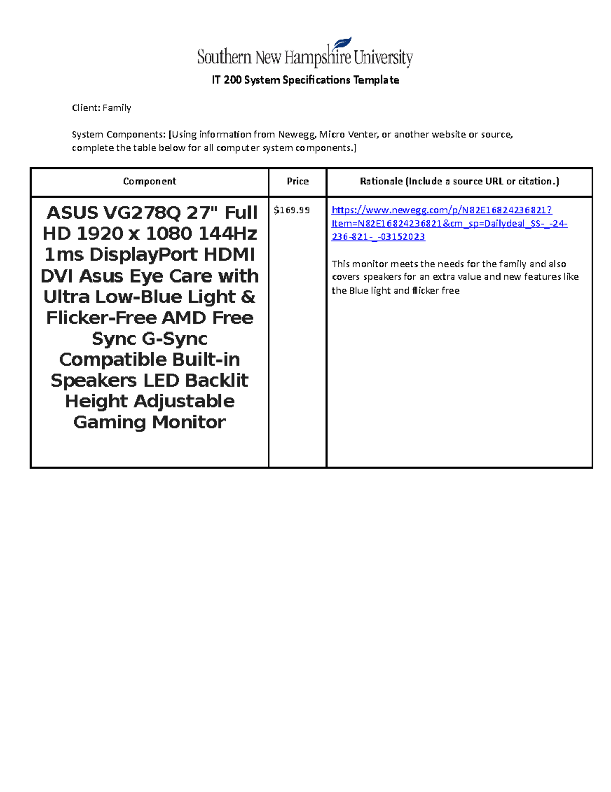 IT 200 System Specifications Template-2 - IT 200 System Specifications Template Client: Family ...