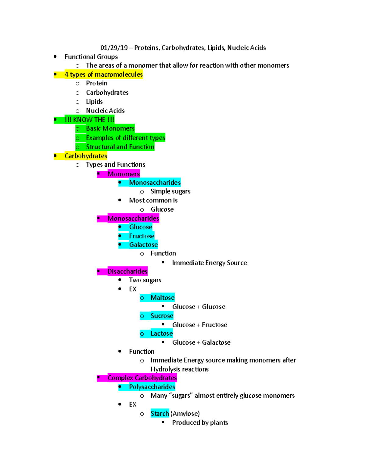 Proteins, Carbohydrates, Lipids, Nucleic Acids - Studocu