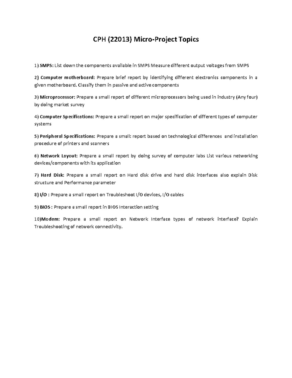 CPH Microproject topics - CPH (22013) Micro-Project Topics SMPS: List ...