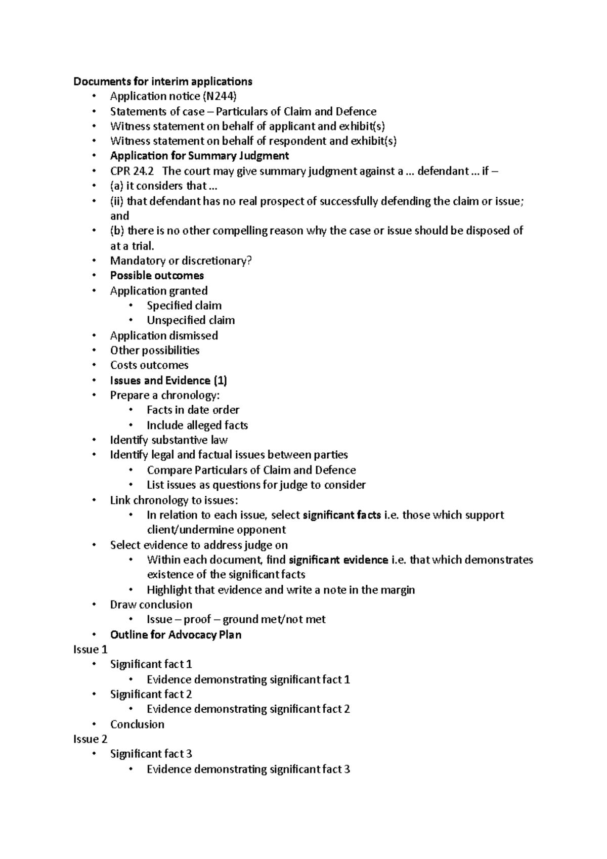 Documents for interim applications - .. defendant ... if – - (a) it ...