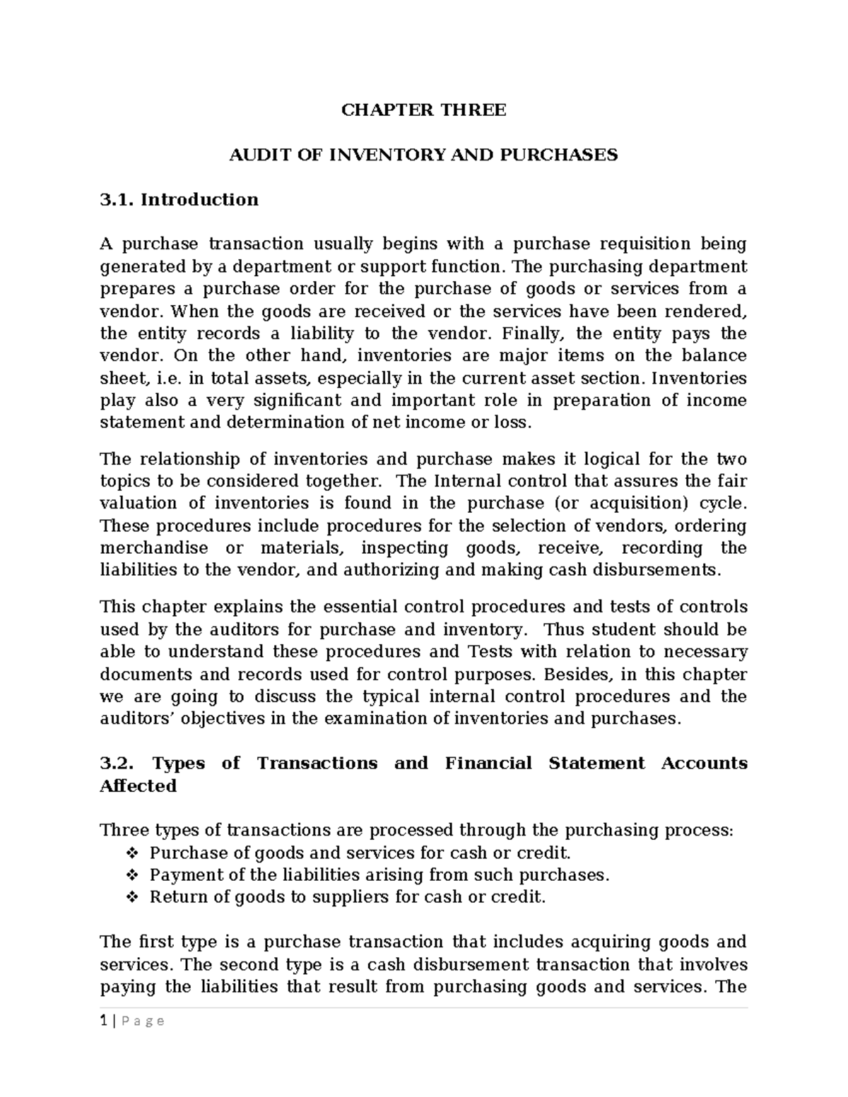 Chapter Three - AUDIT OF INVENTORY AND PURCHASES - CHAPTER THREE AUDIT OF INVENTORY AND ...