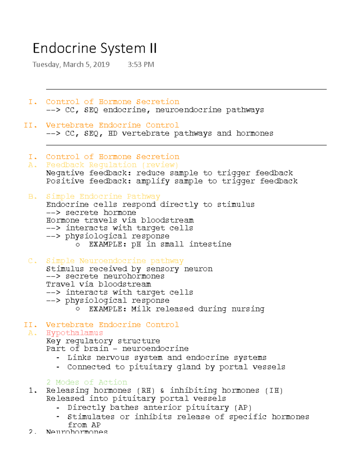 Endocrine System II - Lecture 14 - Endocrine System II Tuesday, March 5 ...