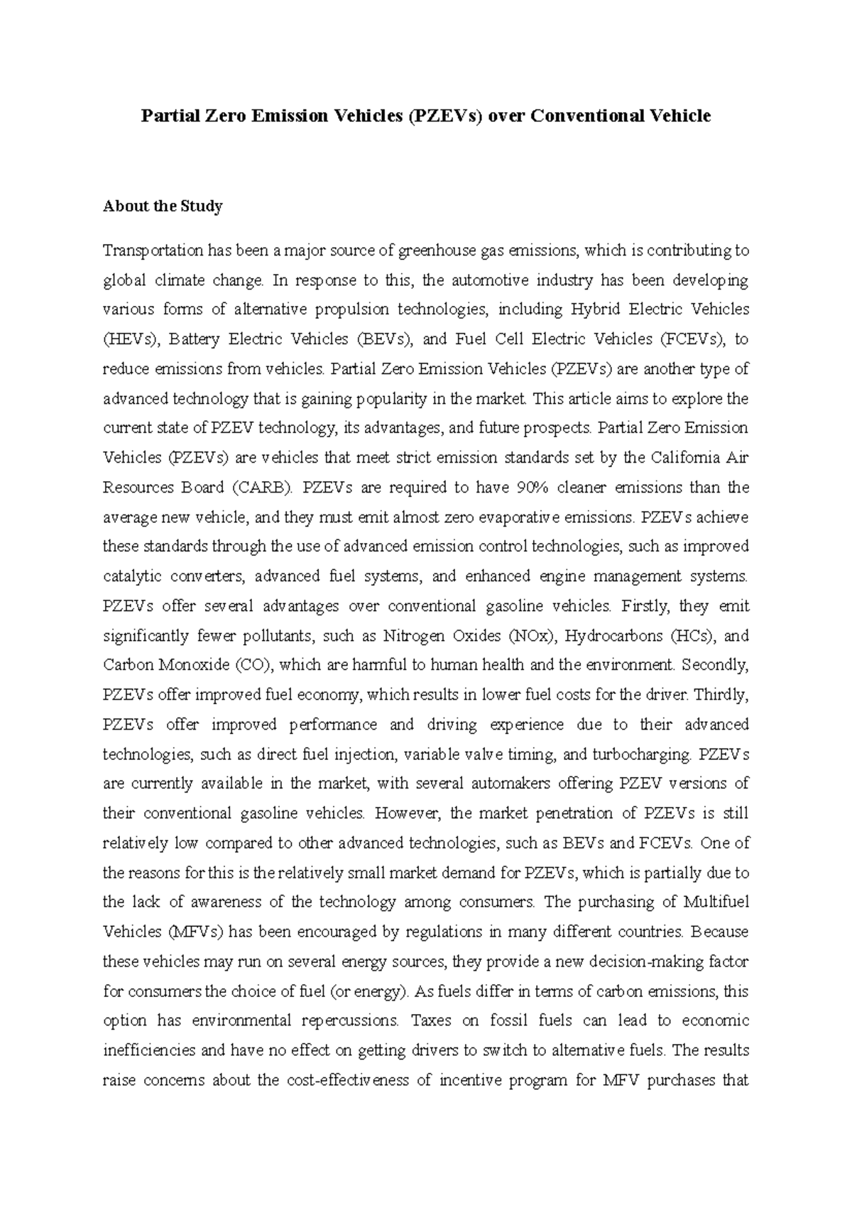 Partial Zero Emission Vehicles - notes - Partial Zero Emission Vehicles ...