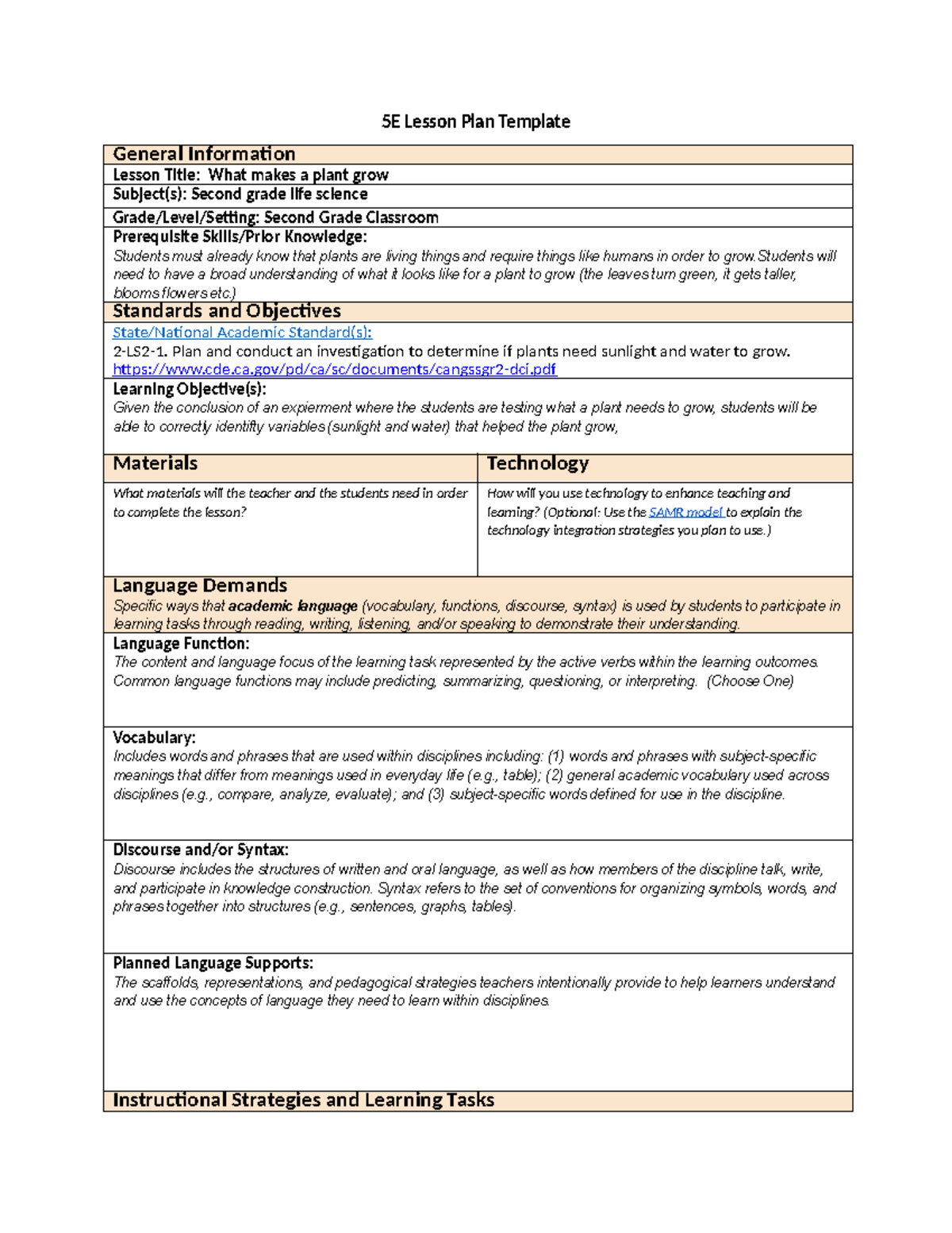 WGU 5E Lesson Plan Template - 5E Lesson Plan Template General ...