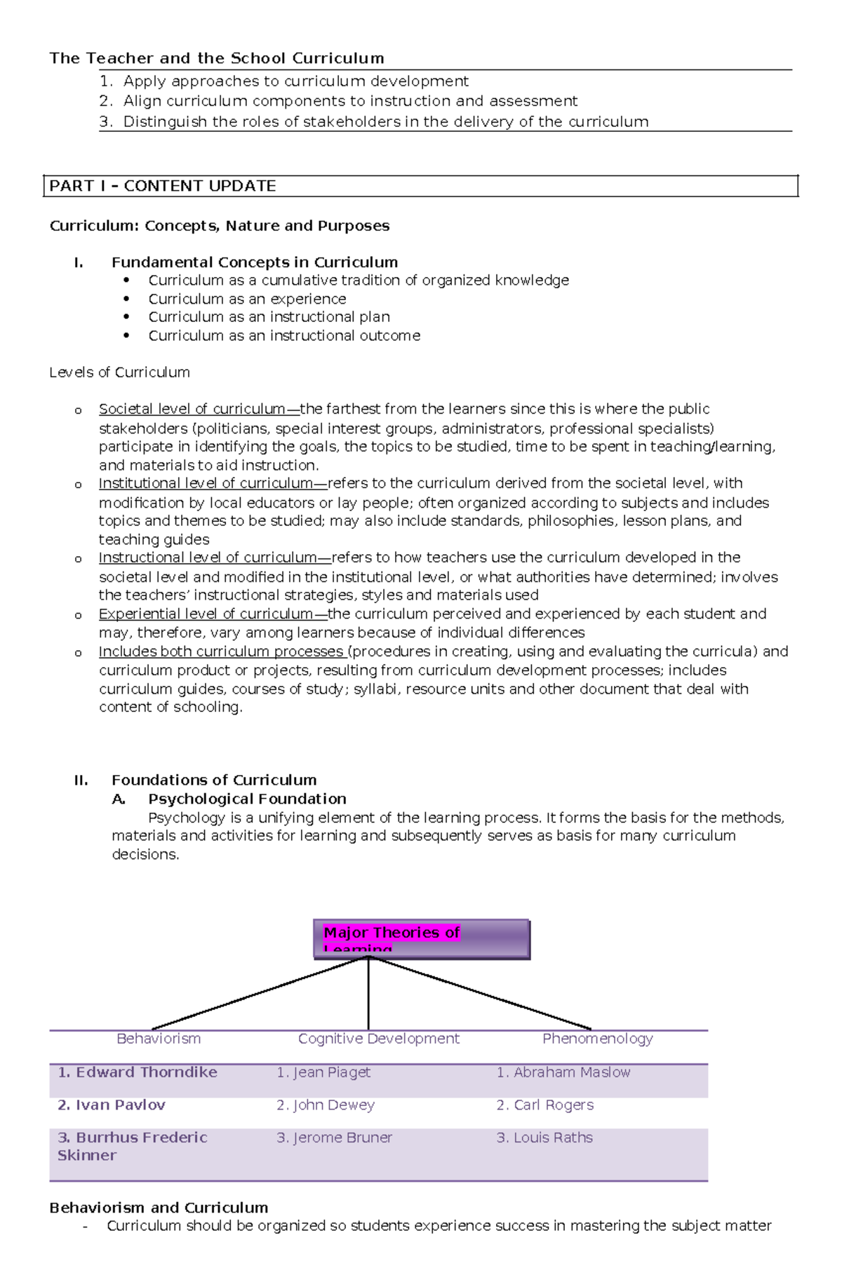The Teacher and the School Curriculum - Apply approaches to curriculum ...