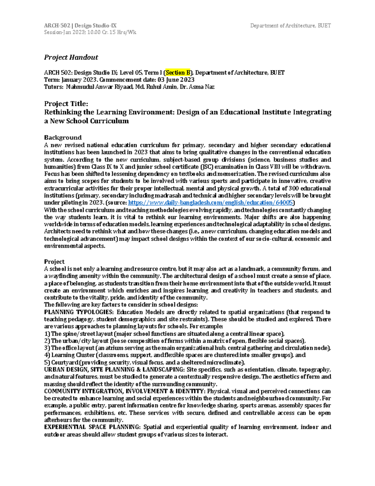 Project Handout - landscapr design - Studocu