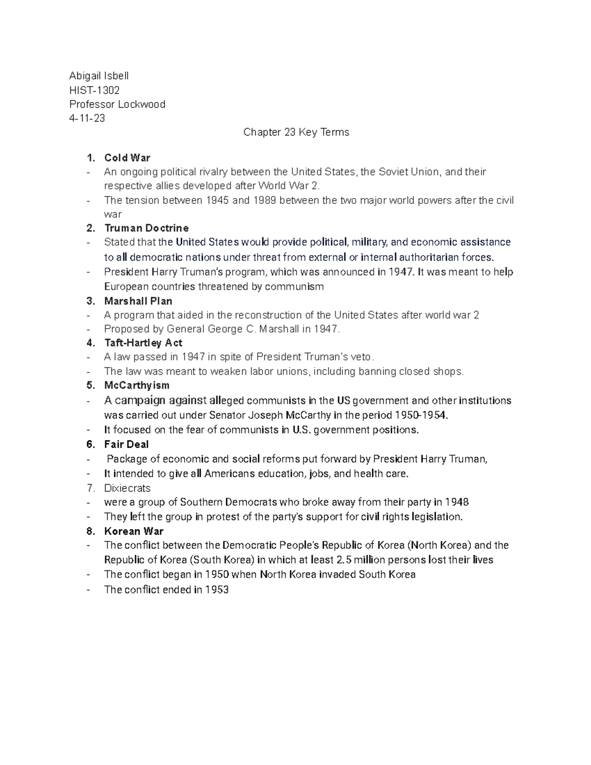 Chapter 23 key terms Give Me Liberty - Abigail Isbell HIST- Professor ...