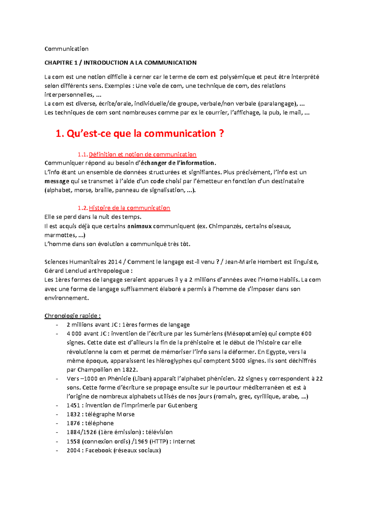 Cours Communication - Communication CHAPITRE 1 / INTRODUCTION A LA COMMUNICATION La com est une ...