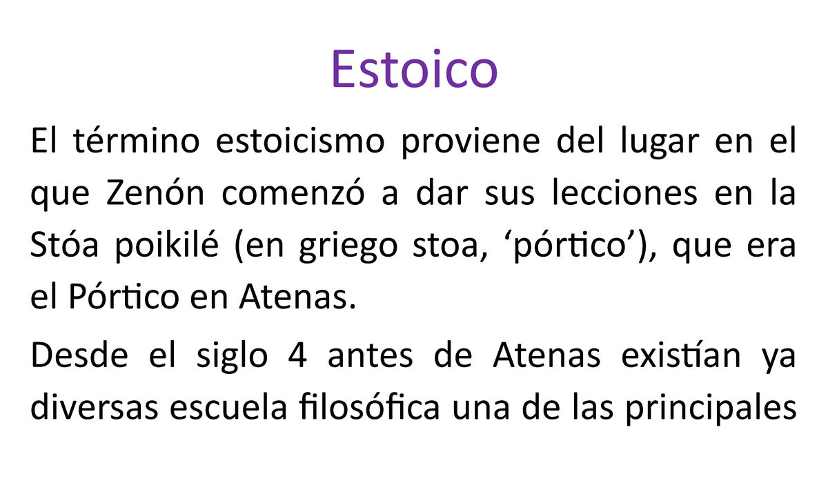 Estoico - Estoico El término estoicismo proviene del lugar en el que ...