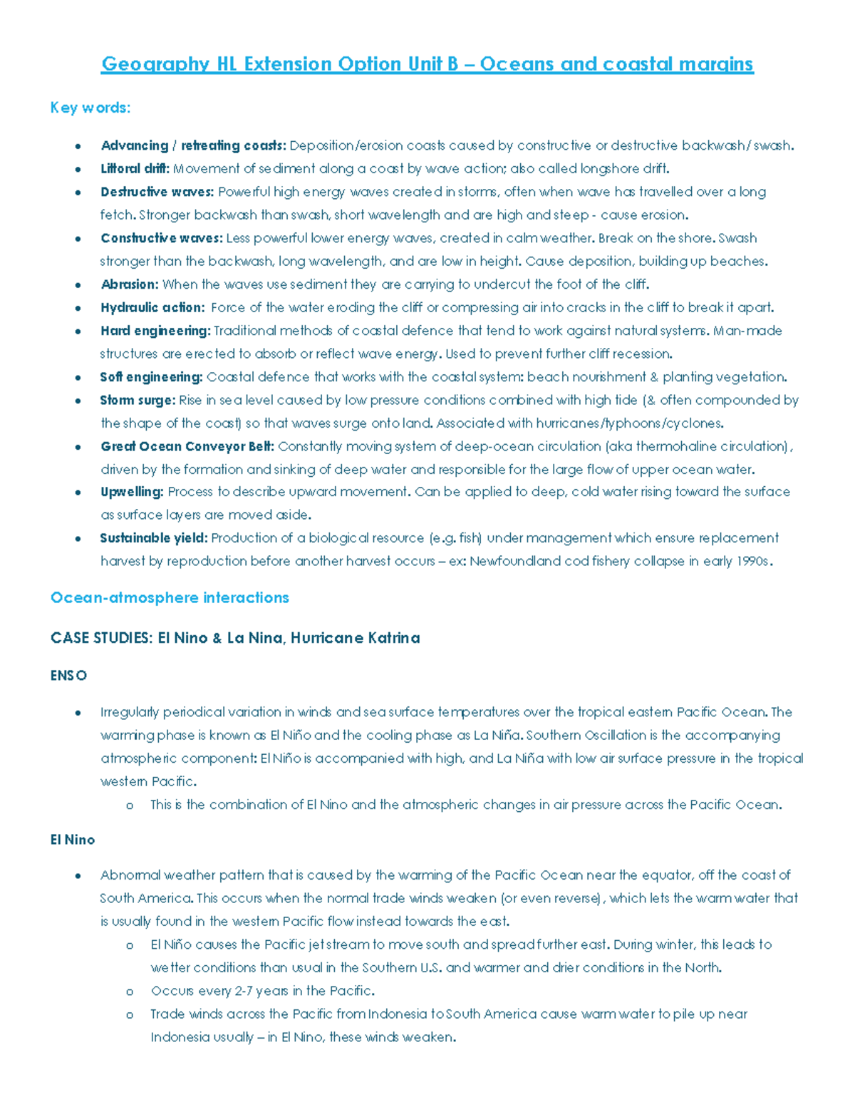 Geography Option Oceans Unit Review - Geography HL Extension Option ...