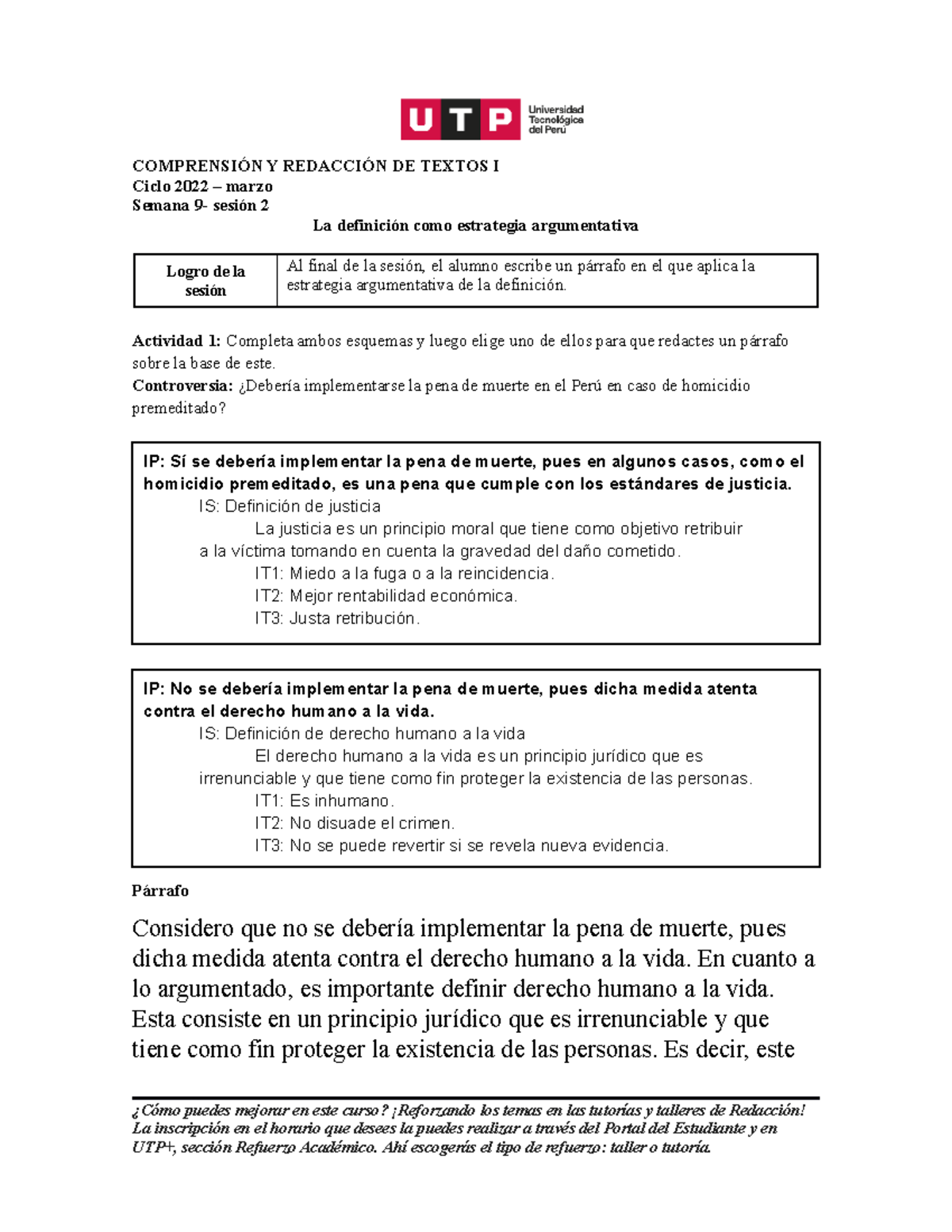 S09.s1 La definición - COMPRENSIÓN Y REDACCIÓN DE TEXTOS I Ciclo 2022 – marzo Semana 9- sesión 2 ...