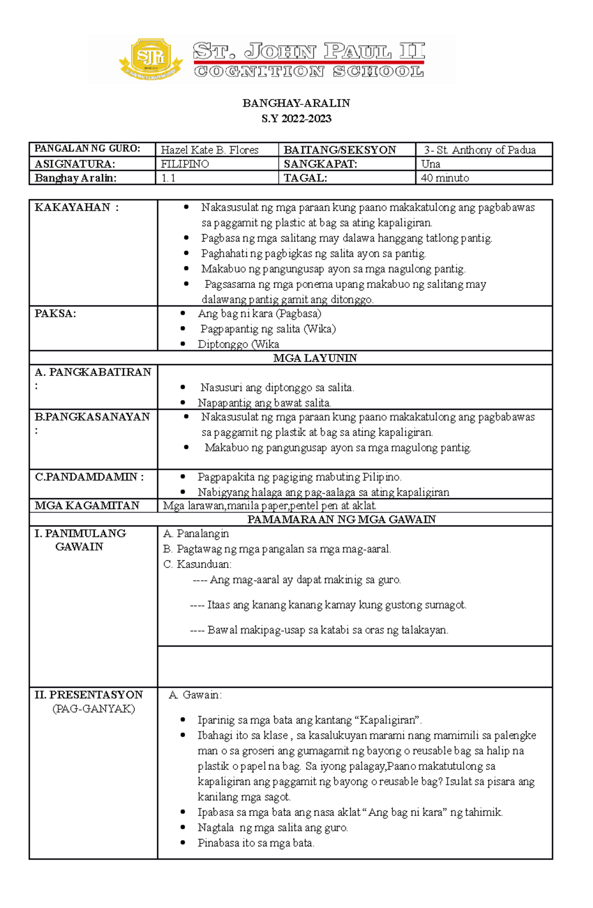 1ST Grading-done - lesson plan - BANGHAY-ARALIN S 2022- PANGALAN NG ...