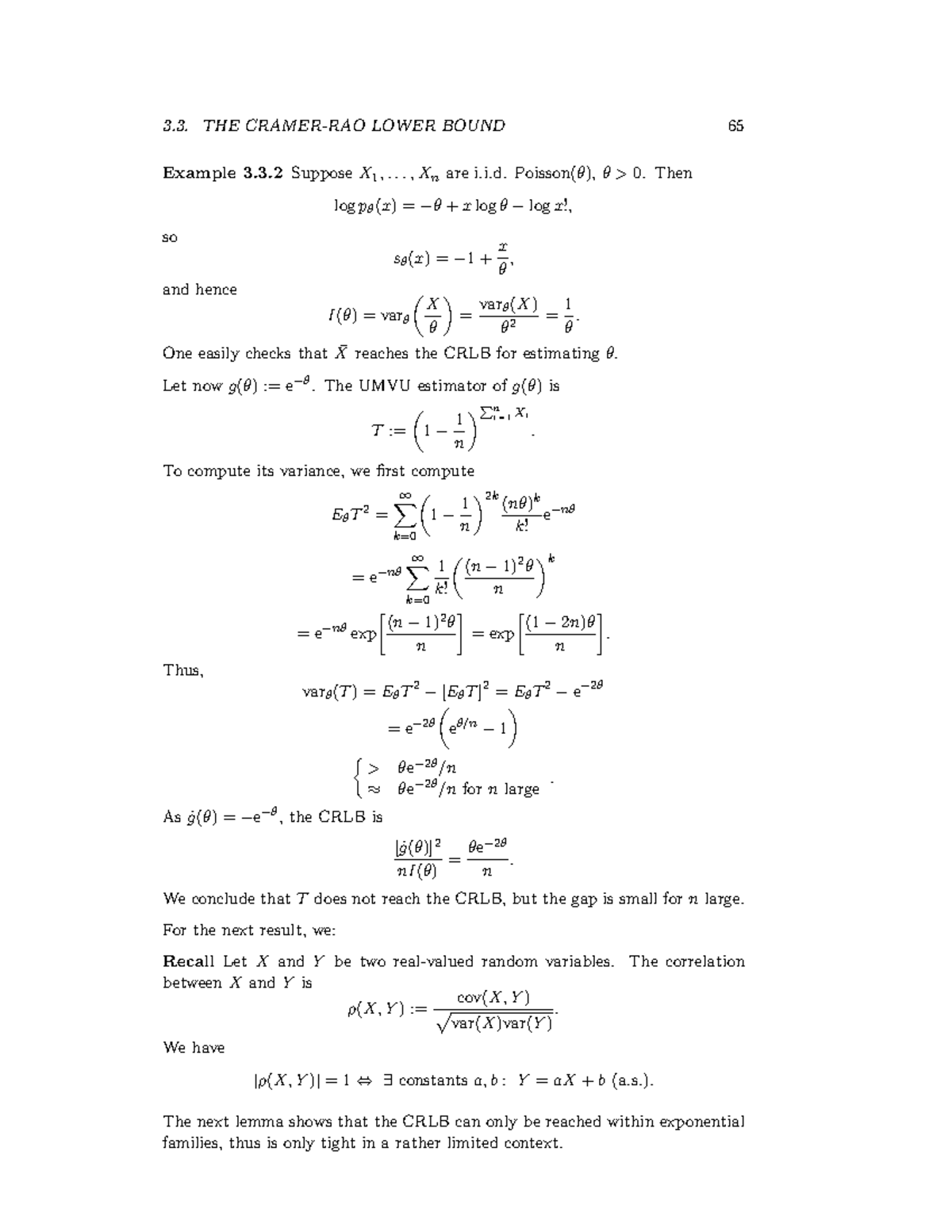 Mathematical Statistics-19 - 3. THE CRAMER-RAO LOWER BOUND 65 Example 3 ...