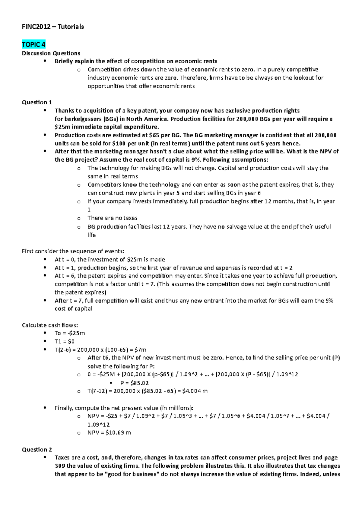 FINC2012 Tuts - Corp 2 summaries of all tutorials in Corp II. - FINC2012 – Tutorials TOPIC 4 ...