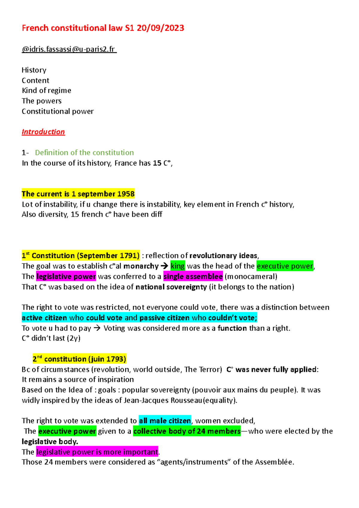 French constitutional law S1 - C° didn’t last (2y) 2 nd constitution ...