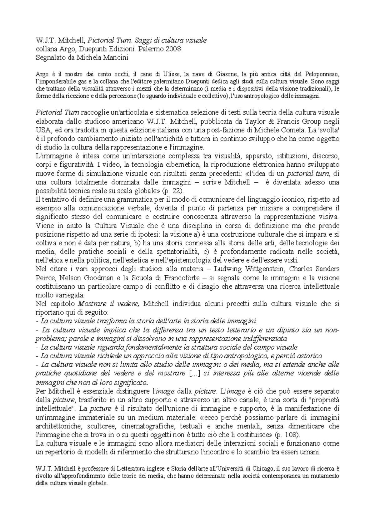 Pictorial-turn - Appunti 7,10 - W.J. Mitchell, Pictorial Turn. Saggi di ...